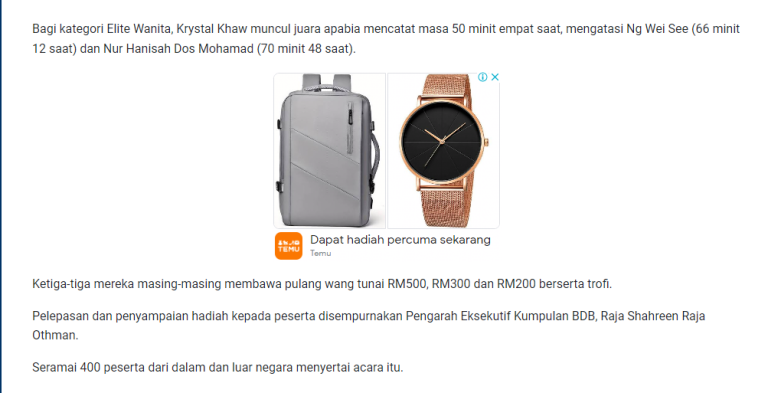 Harian Metro : Aliff Aiman juara Cabaran Pendakian BDB 2024 – Bina Darulaman Berhad